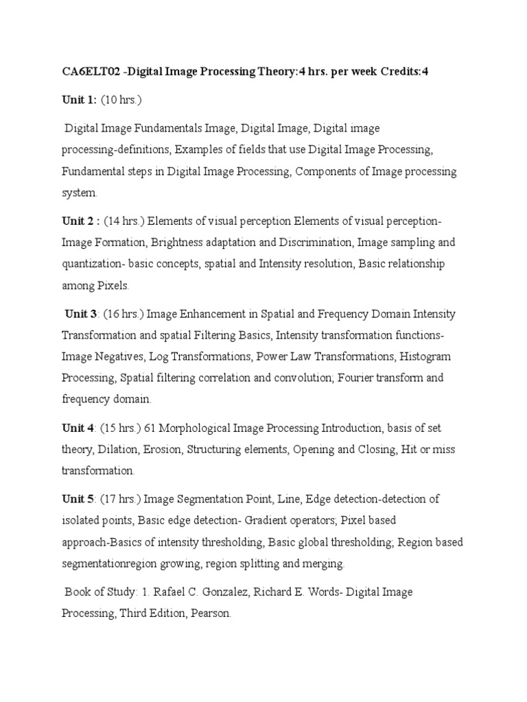 Digital Image Processing Course Overview | PDF | Teaching Methods & Materials