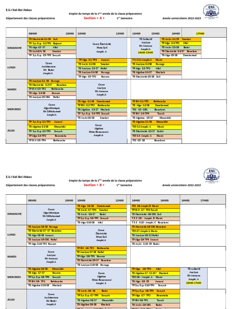 Emploi-Du-Temps 1CPI S1 2022-2023 | PDF