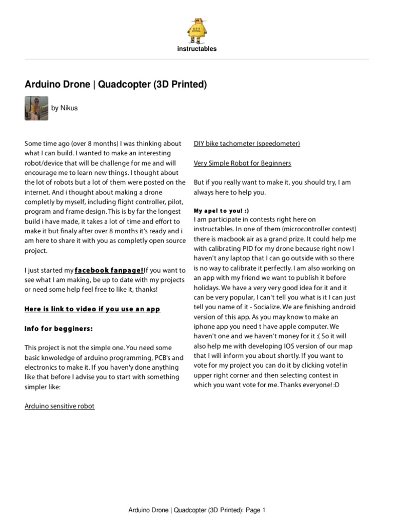 Arduino Drone Quadcopter 3D Printed | PDF | Computer File | Arduino