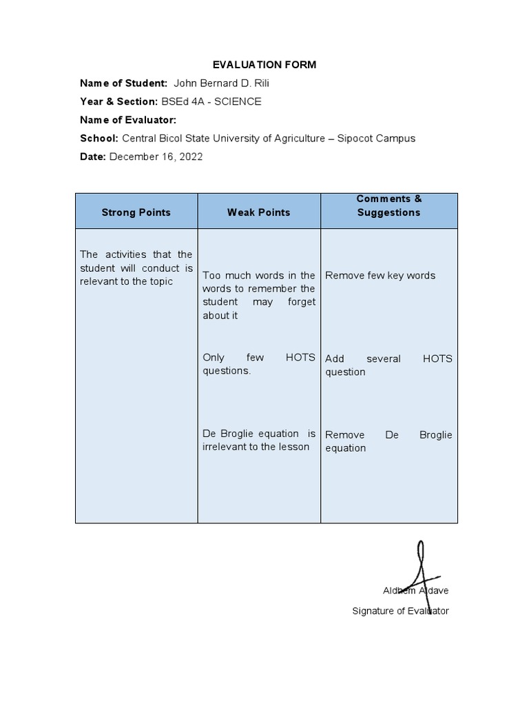 Evaluation-Form Aldave | PDF