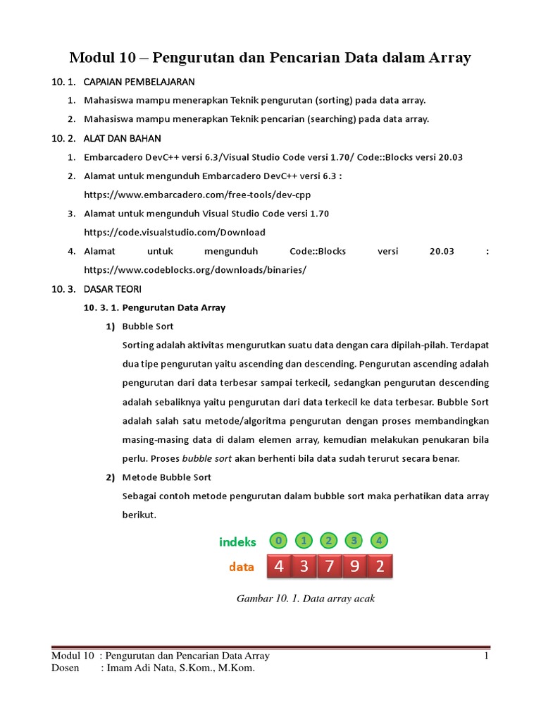 Pengurutan & Pencarian Array | PDF | Metode & Bahan Ajar | Komputer
