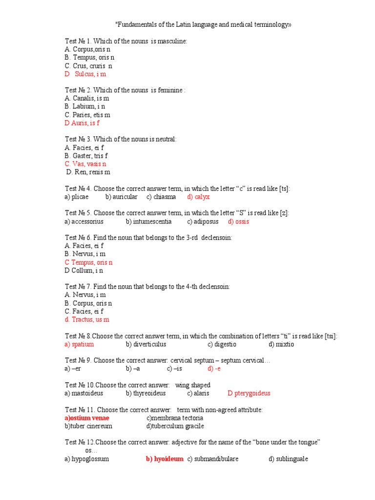 Medical Latin Terminology Quiz | PDF | Lymph | Causes Of Death
