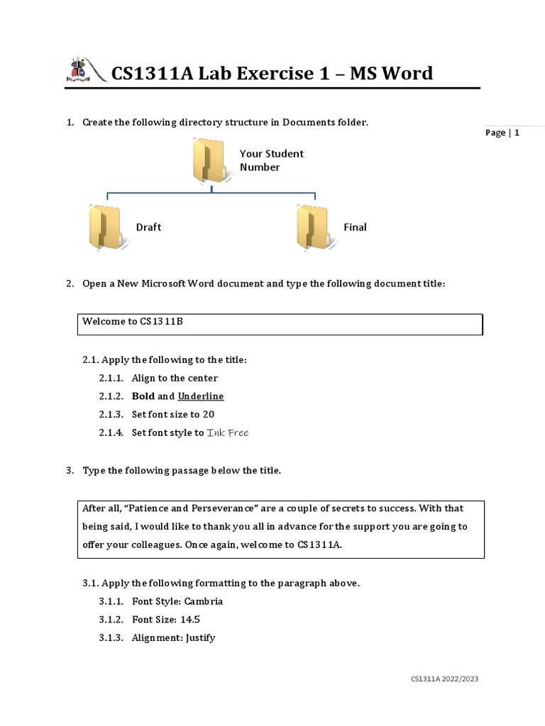 CS1311A MS Word Lab Exercise Guide | PDF | Computers
