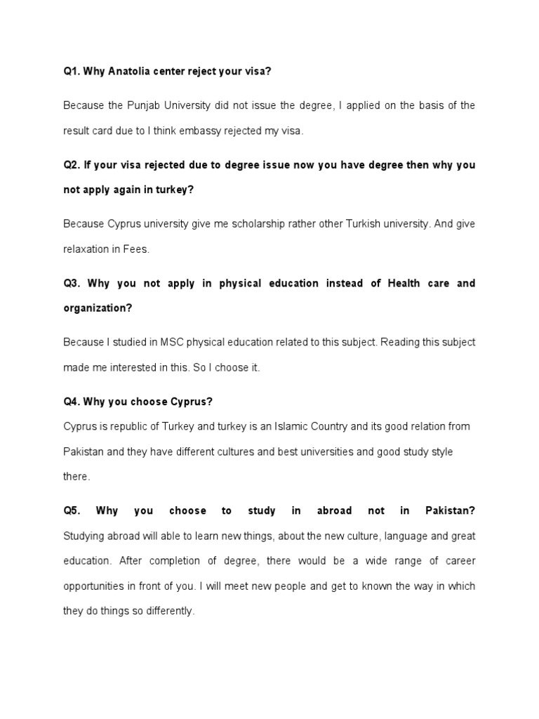 Cyprus Visa Questions | PDF