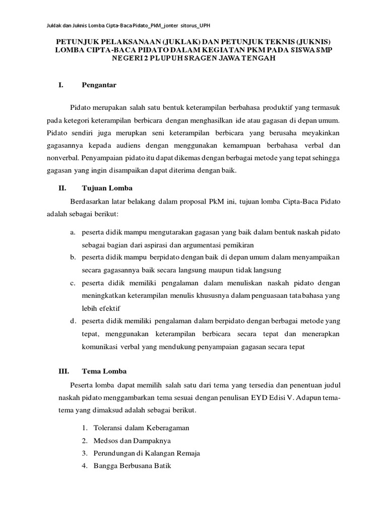 Juklak Dan Juknis - Lomba Cipta-Baca Pidato | PDF