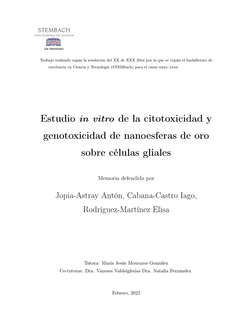 Estudio in Vitro de La Citotoxicidad y Genotoxicidad de Nanoesferas de Oro Sobre C Lulas Gliales ...