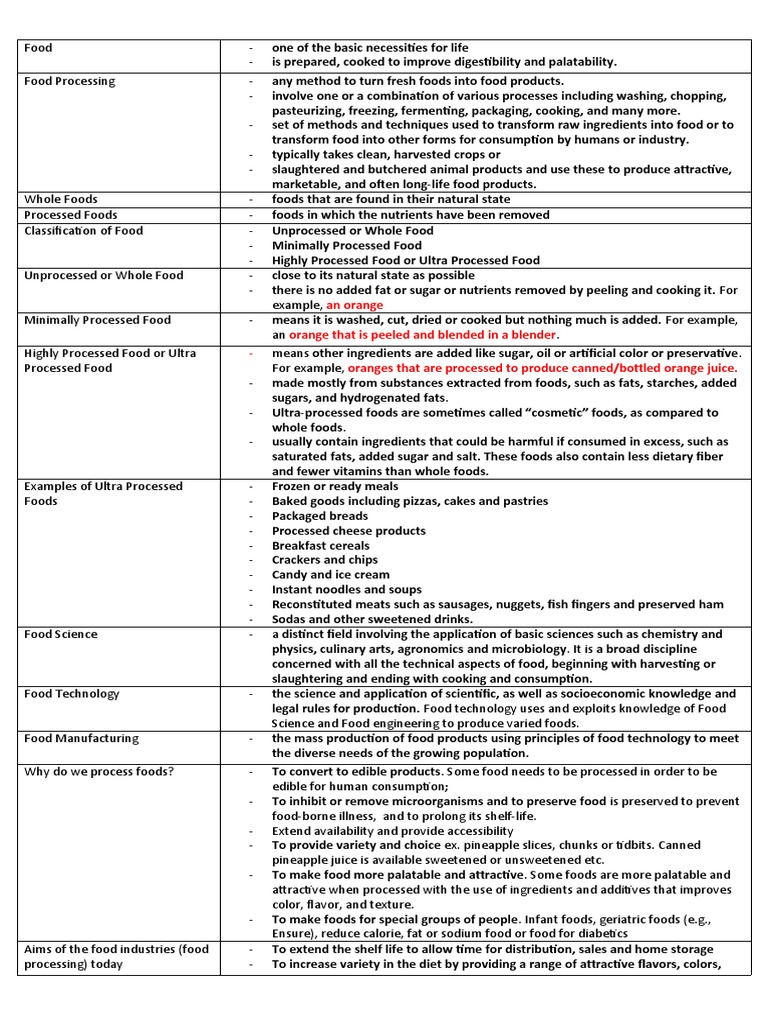 Conchem Food Processing Summative Reviewer | PDF | Foods | Food Processing