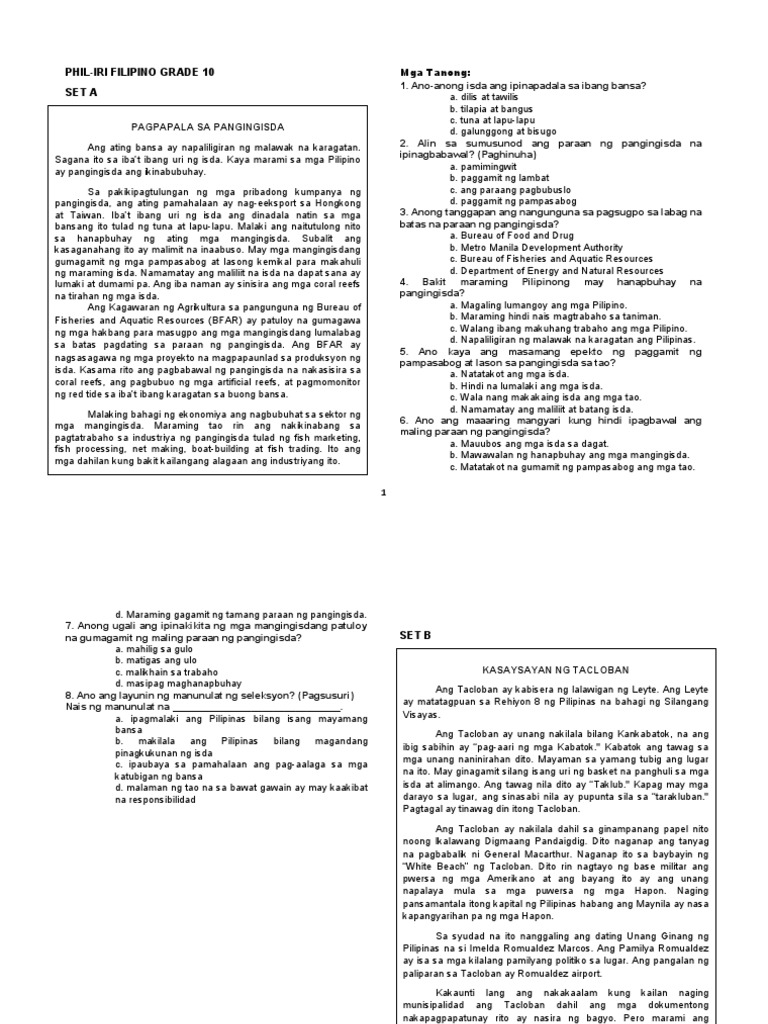 Filipino 10 Pagbasa | PDF