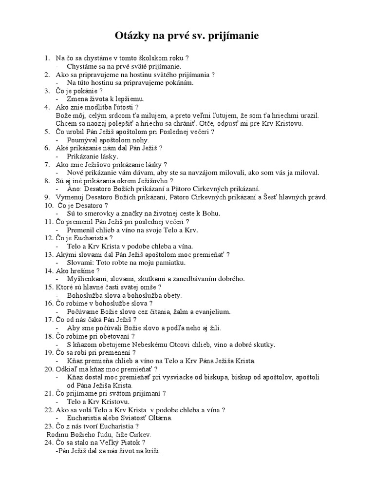 Otazky Na Prve Svate Prijimanie | PDF