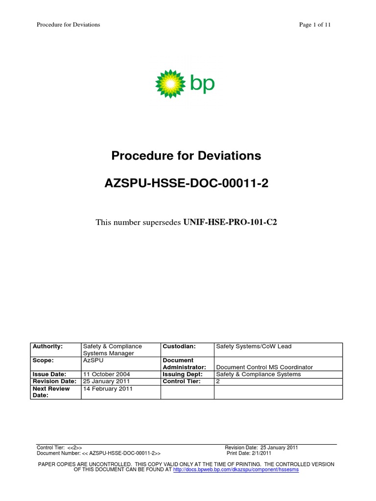 AzSPU SSOW Procedure For Deviations | PDF | Risk | Risk Assessment