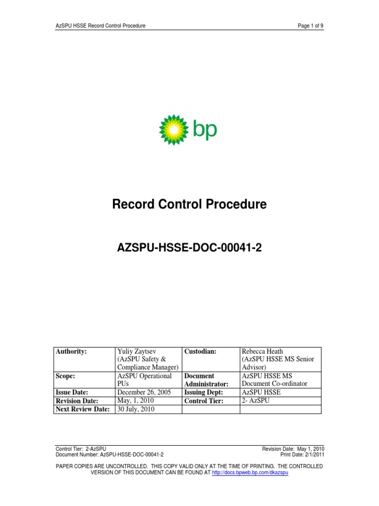 AzSPU Record Control Procedure | PDF | Records Management