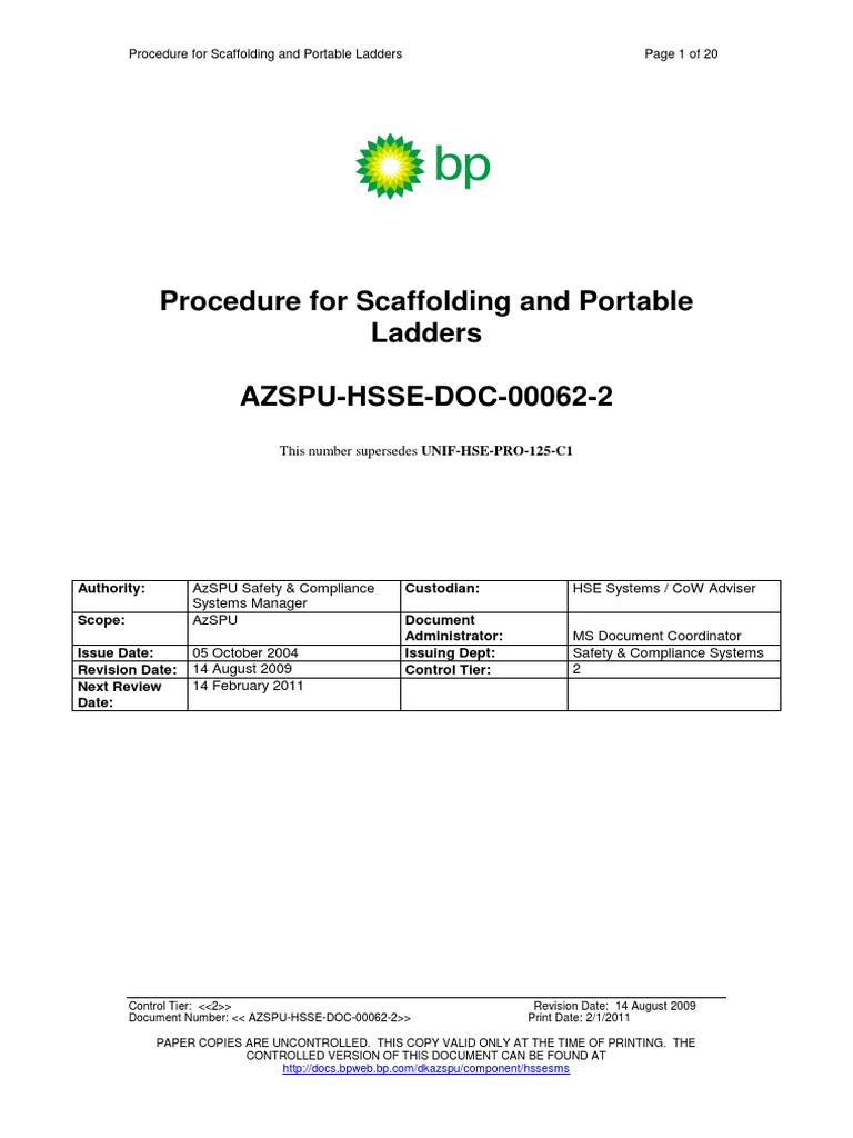 AzSPU SSOW Procedure For Scaffolding | PDF | Scaffolding | Occupational ...