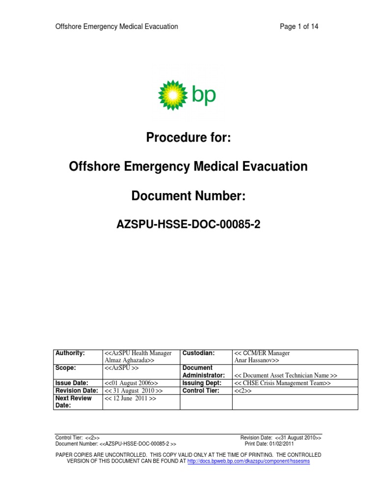 AzSPU Offshore Medical Evacuation Procedure | PDF | Pain | Ambulance