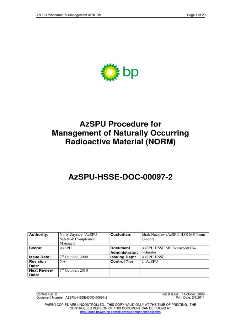 NORM Management Procedure Overview | PDF | Radioactive Contamination ...