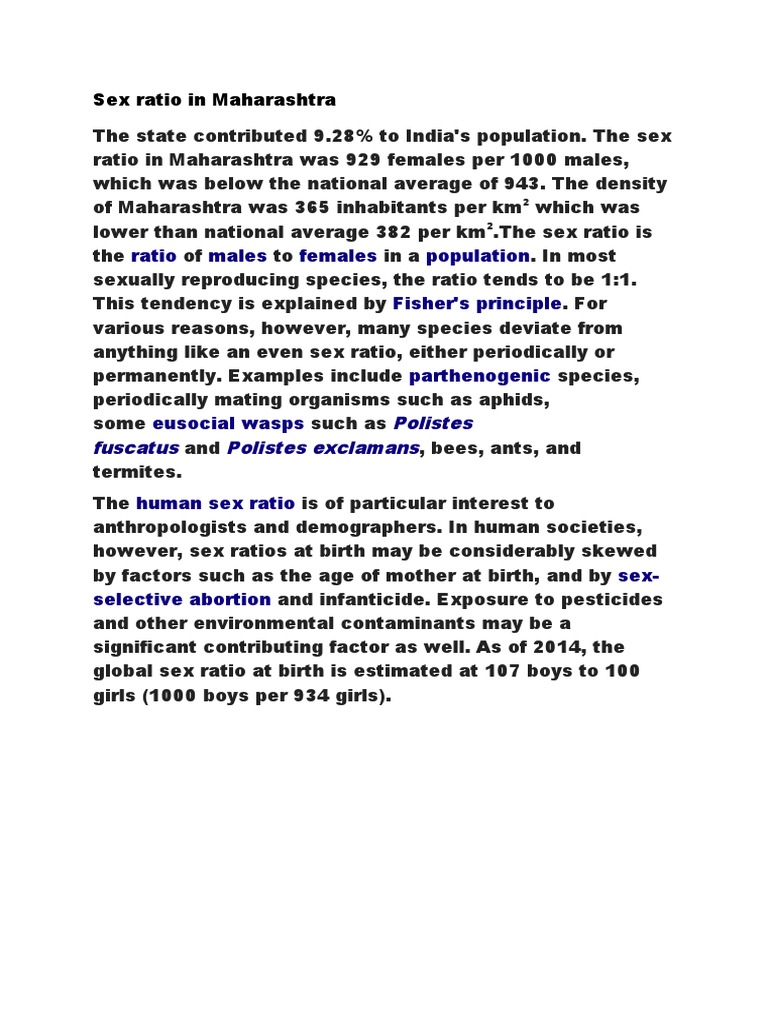 Sex Ratio In Maharashtra Pdf