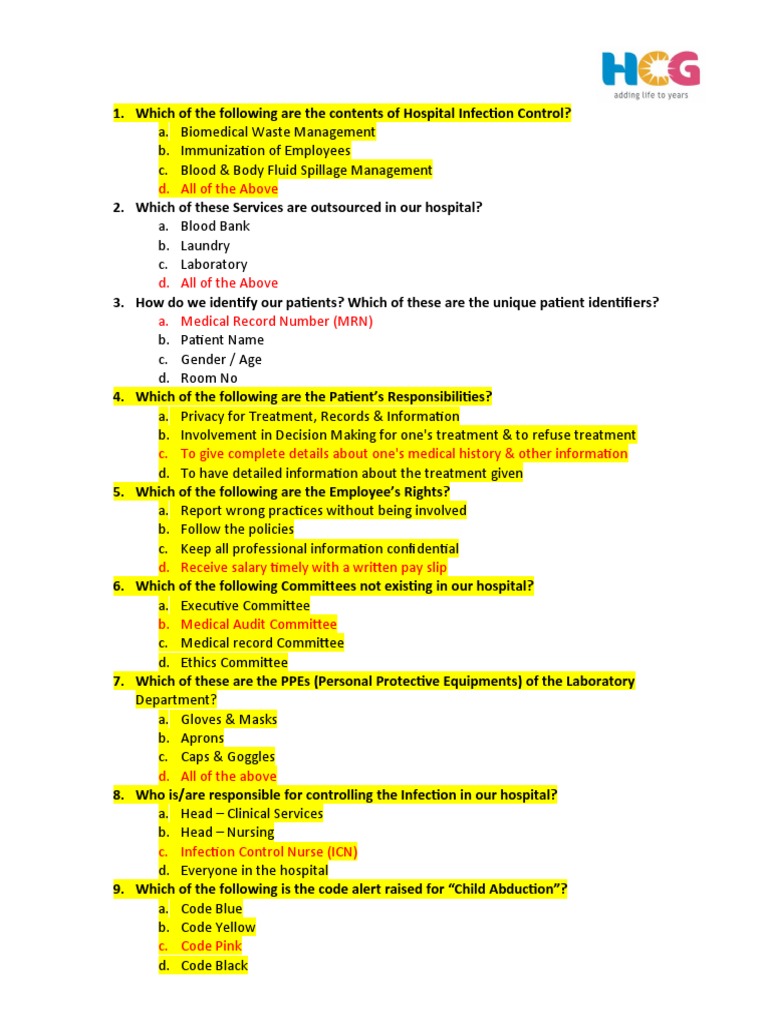 Hospital Infection Control Quiz | PDF | Hospital | Health Care