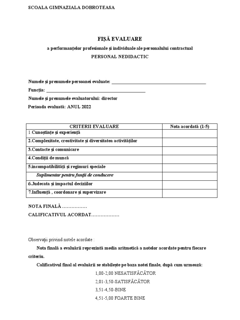 Fisa de Autoevaluare Nedidactic | PDF