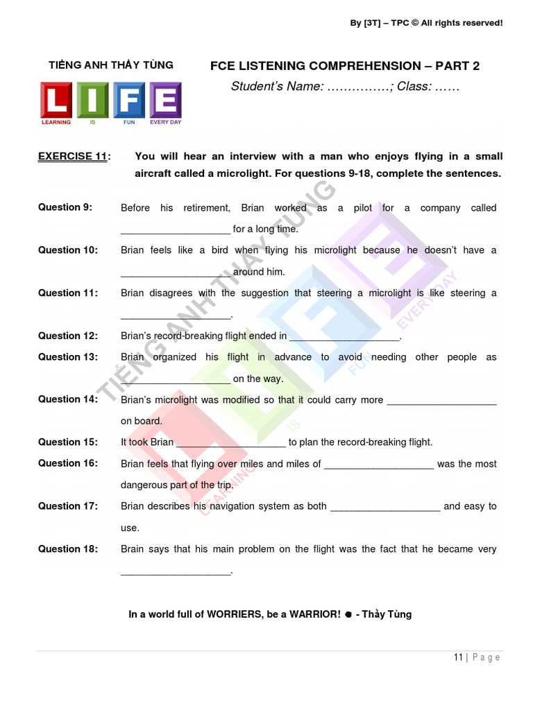 No.2 - FCE Listening Comprehension - Part 2 - TATT - E11-15 | PDF ...