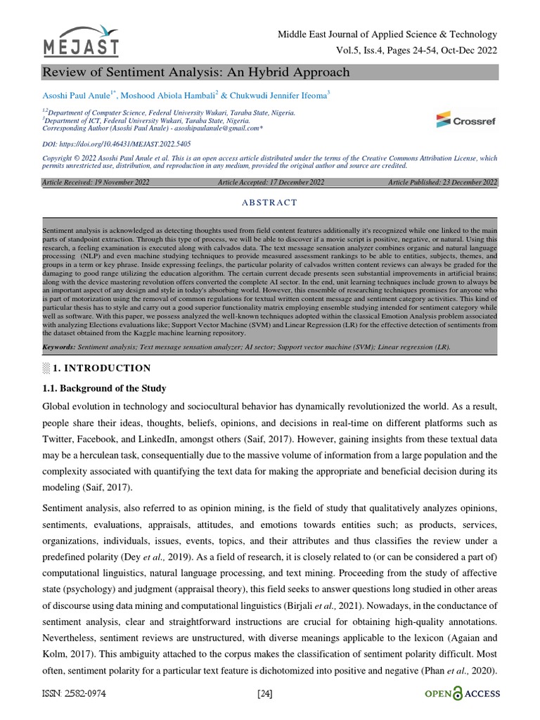 Review Of Sentiment Analysis An Hybrid Approach Pdf Deep Learning Machine Learning