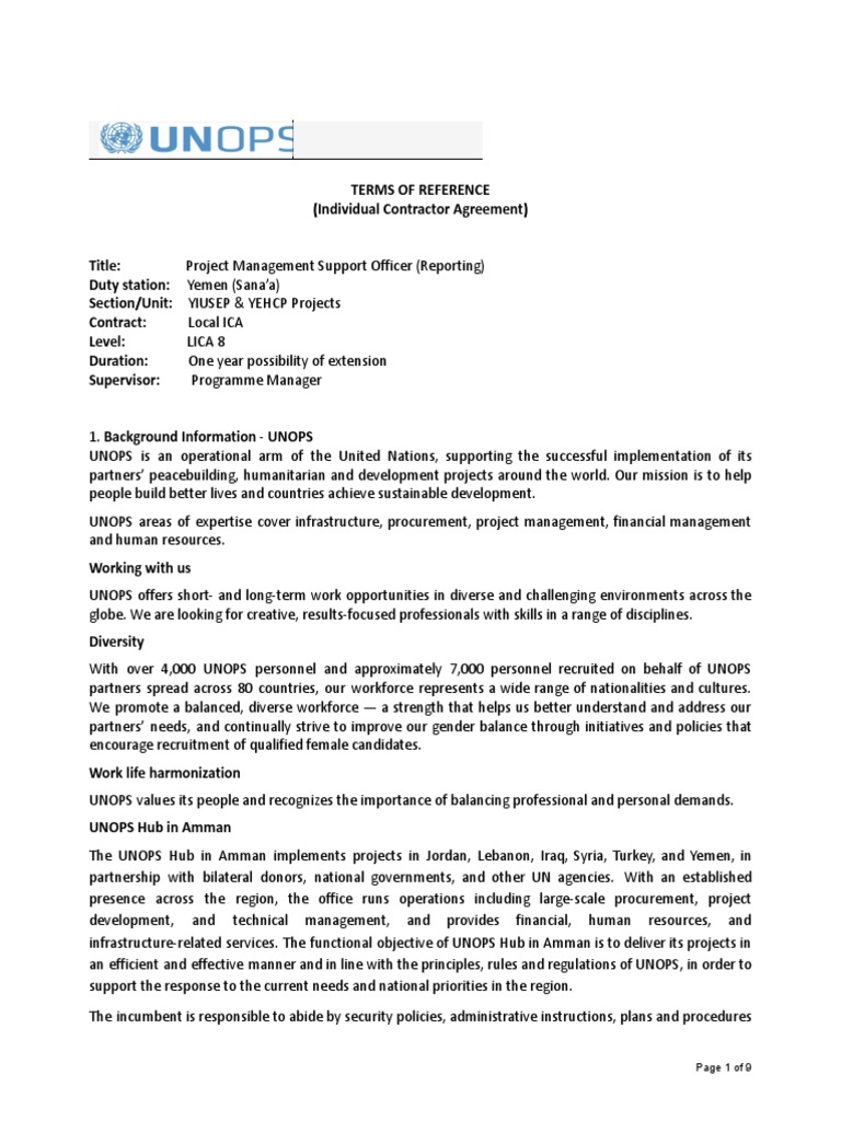 ToR-Project Management Support Officer - LICA 8 - Yemen | PDF ...