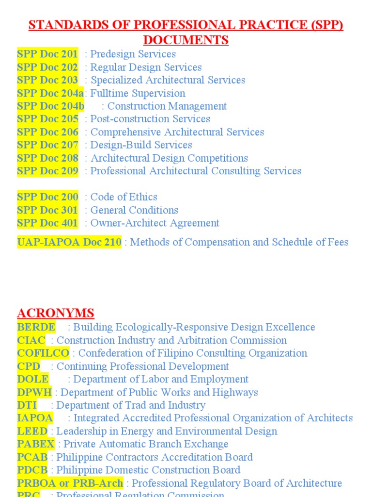 SPP Standards for Architectural Practice | PDF