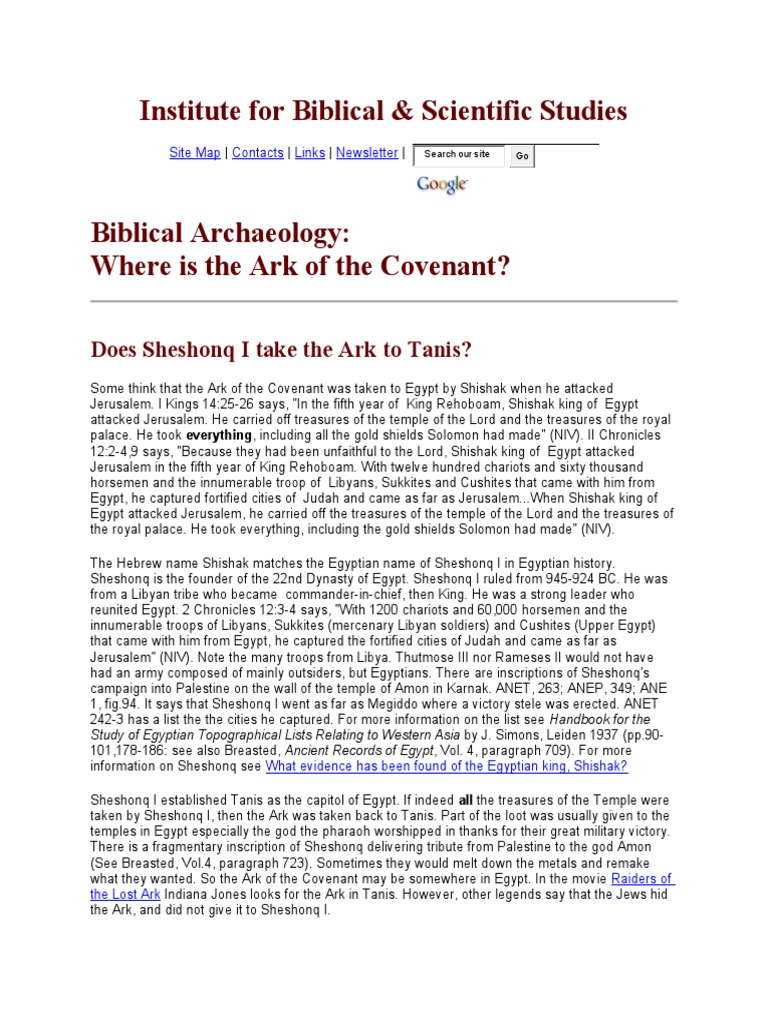Biblical Archaeology Where Is The Ack of Covenant | PDF | Ark Of The ...