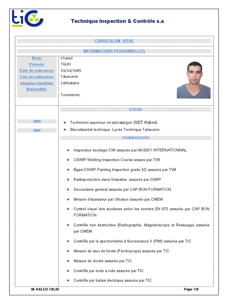 CV de Khaled Talbi - Inspecteur Soudage | PDF | Construction | Soudage