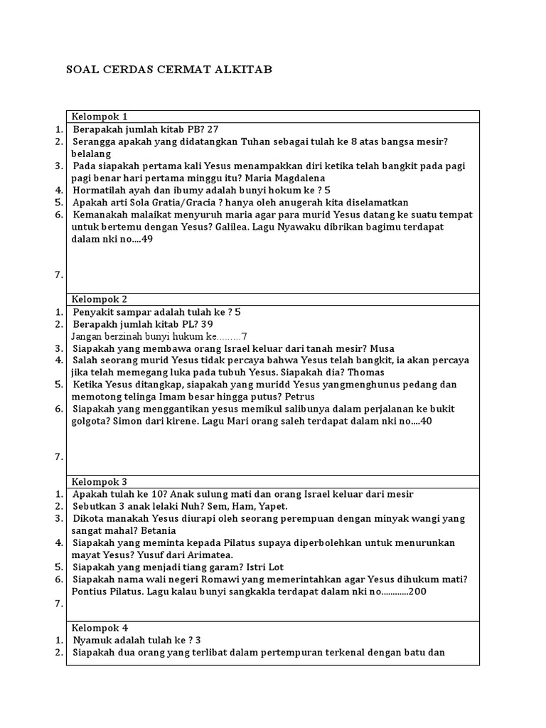 Soal Cerdas Cermat Alkitab | PDF