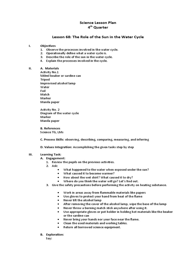 Lesson - 68 - 4th - Quarter - Science - 4. Role of Sun in The Water ...