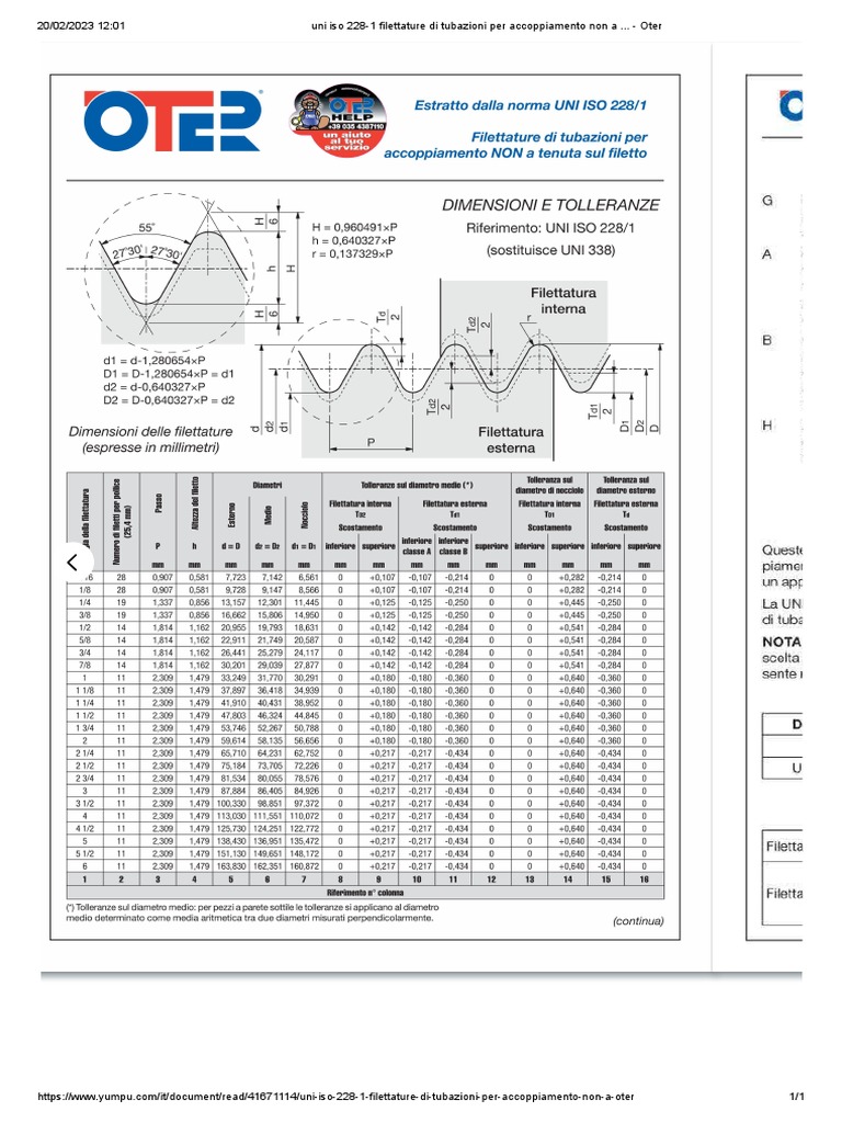 Uni Iso 228-1 Filettature Di Tubazioni Per Accoppiamento Non A ...