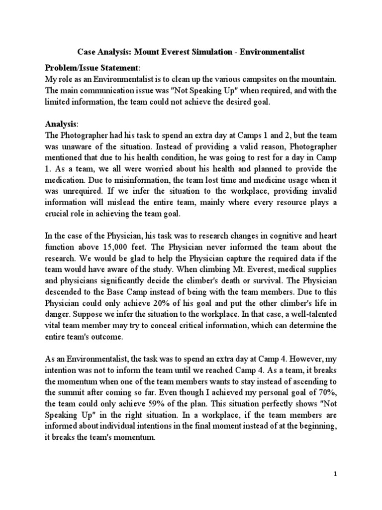 Mount Everest Simulation - Environmentalist PointView Analysis | PDF