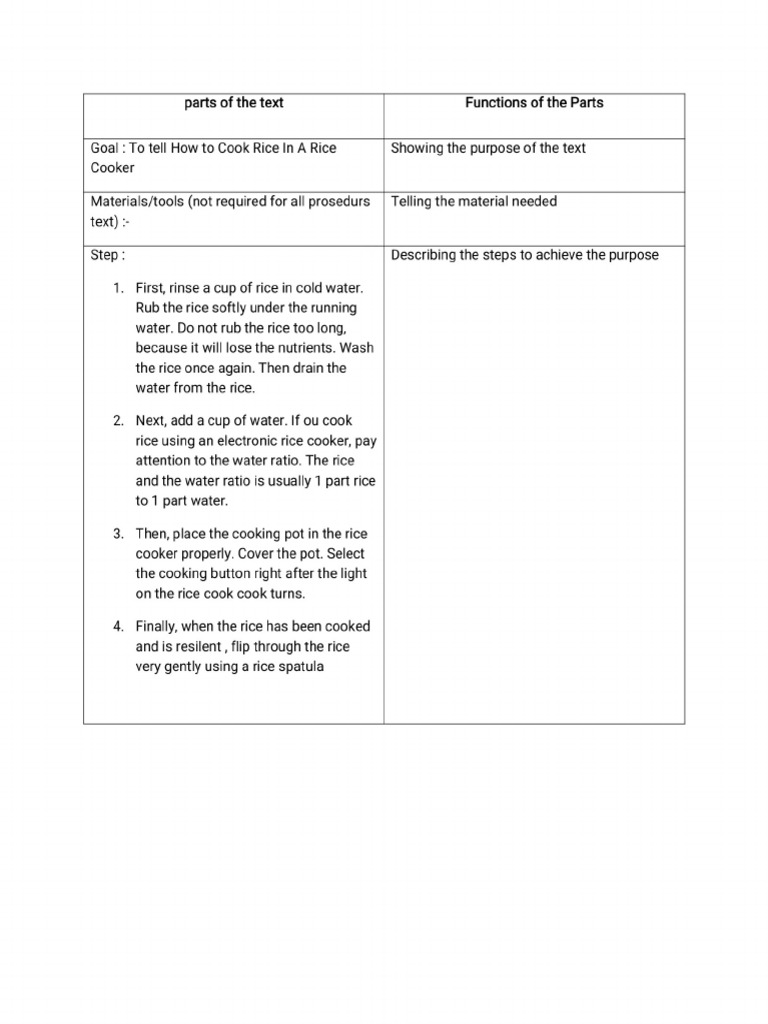 Answer Struktur Teks 2 How To Cook Rice in A Rice Cooker | PDF