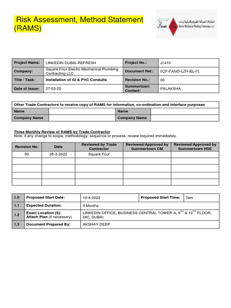 SQF-RAMS-LIN-EL-01 - Installation of GI&PVC Conduits. | PDF | Screw | Scaffolding