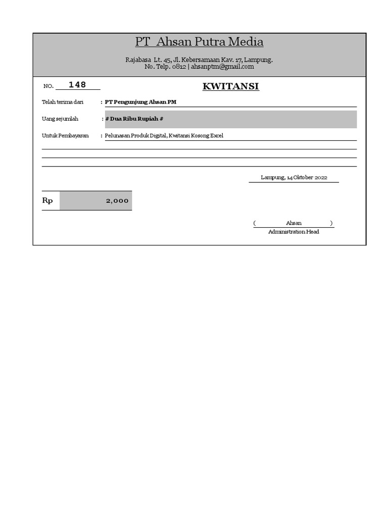 Kwitansi Pembayaran Produk Digital | PDF