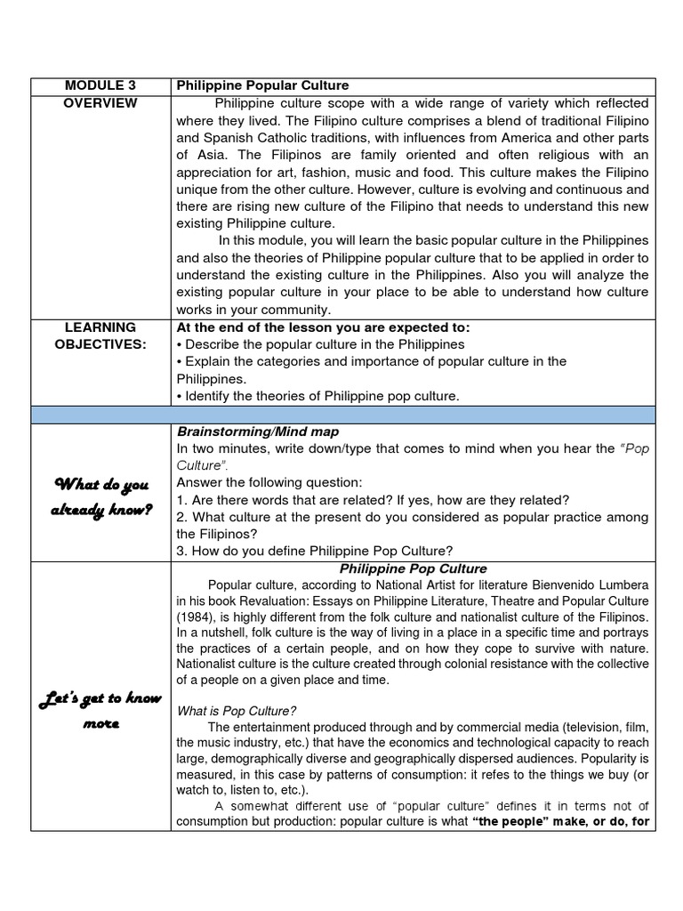 MODULE 3 - Philippine Pop Culture | PDF | Popular Culture | News