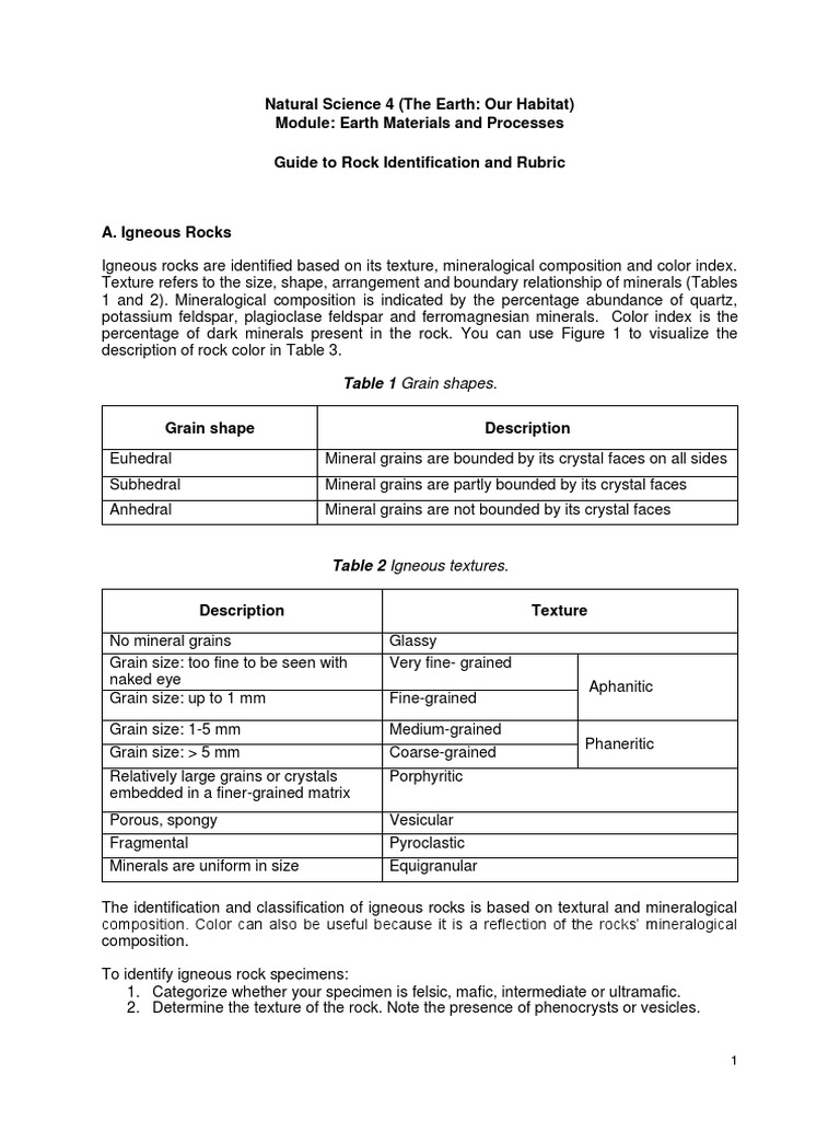 NS4 Activity 2.2 Guide and Rubrics-Rocks | PDF | Igneous Rock | Rock ...