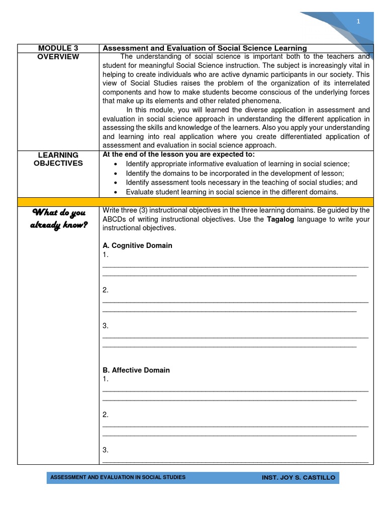 MODULE 3 - Assessment and Evaluation in Social Science Learning | PDF ...