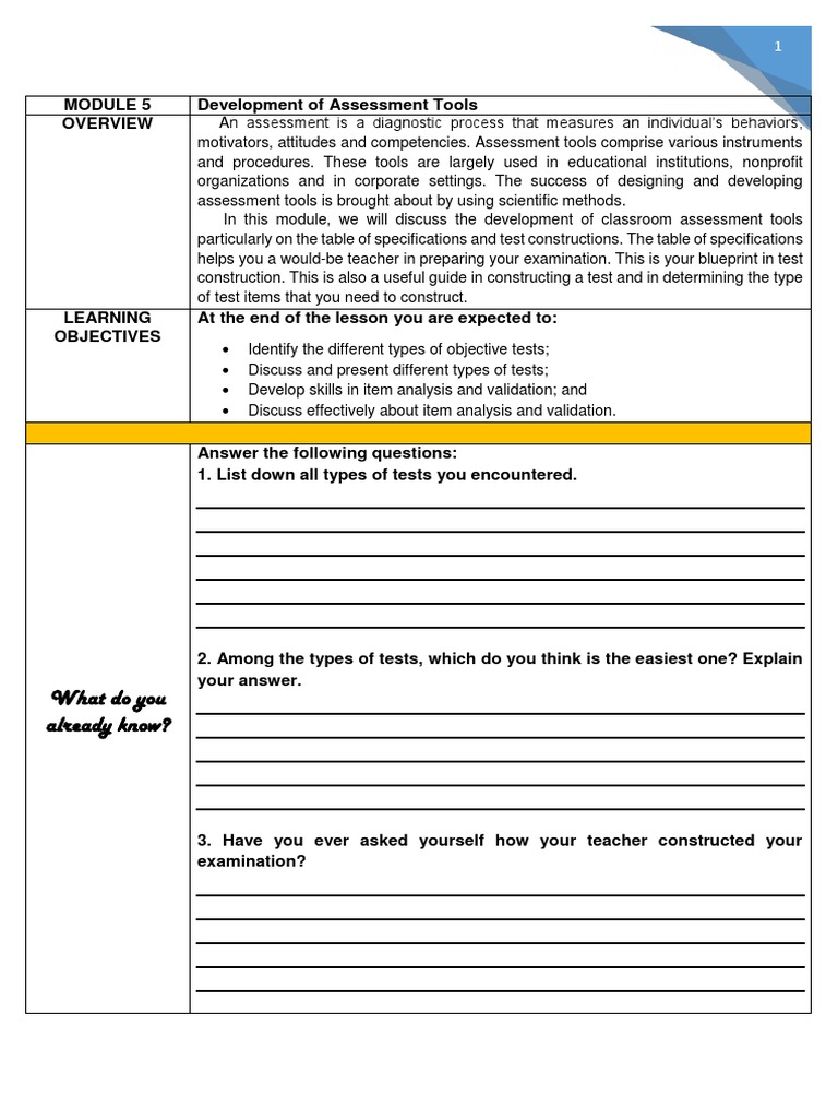 Development of Assessment Tools Guide | PDF | Multiple Choice ...