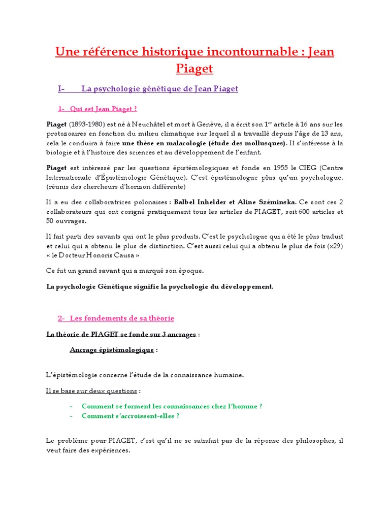 Jean Piaget | PDF | Constructivisme (Philosophie de l'Éducation ...