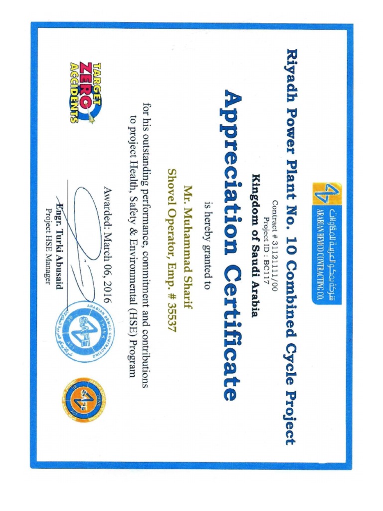 Certificate Shovel Operator | PDF