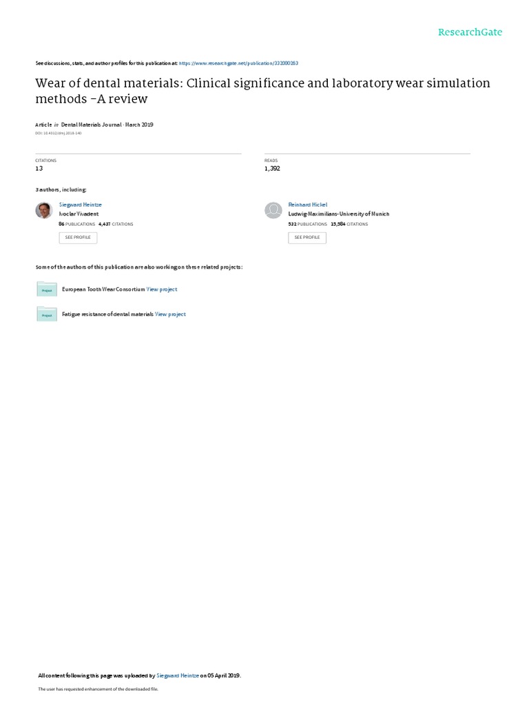 Heintze Wear Review DMJ 2019 | PDF | Wear | Dental Composite