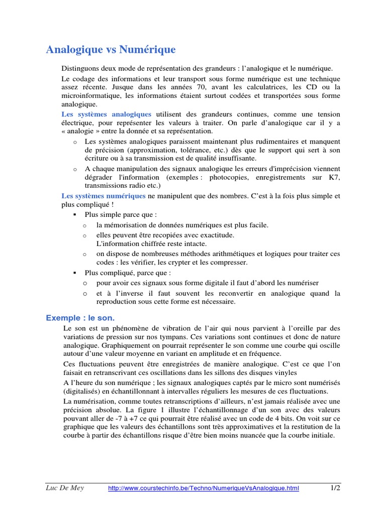 Différences entre analogique et numérique | PDF | Analogique | Données ...