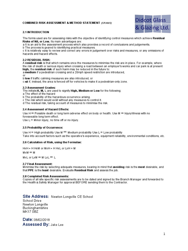 DGG LTD Glass Glazing Risk Assessments | PDF | Risk | Personal ...