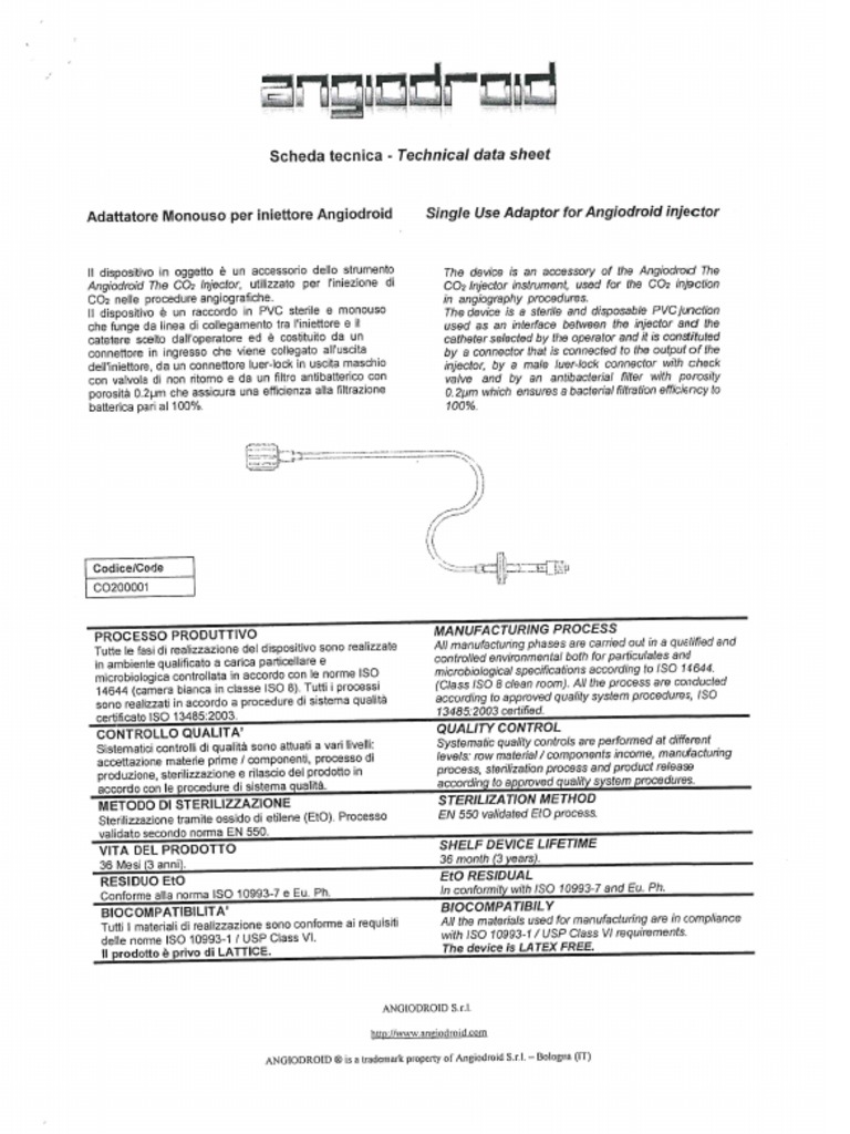 Technical Data Sheet Angiodroid Disposable | PDF