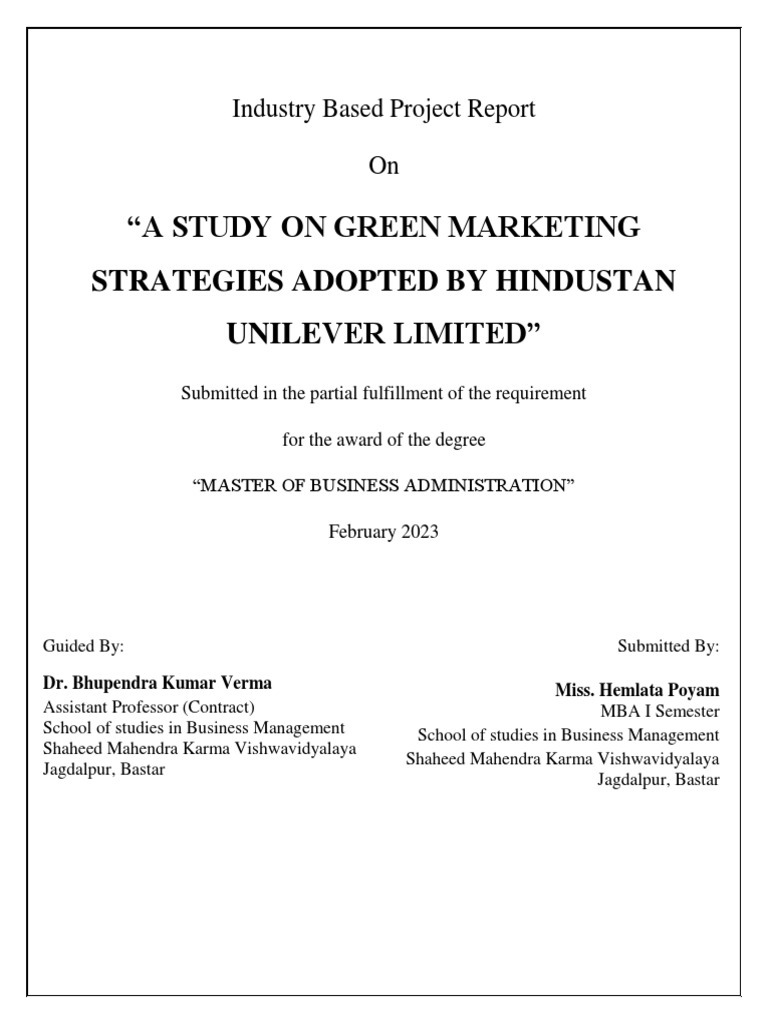 A Study On Green Marketing Strategies of HUL (Hemlata) MBA 1st Sem-1 ...