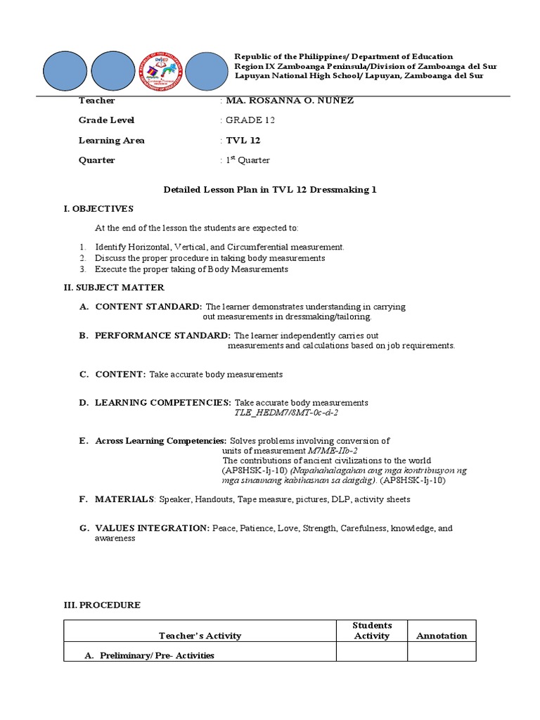 Detailed Lesson Plan - Co1-New | PDF | Length | Inch