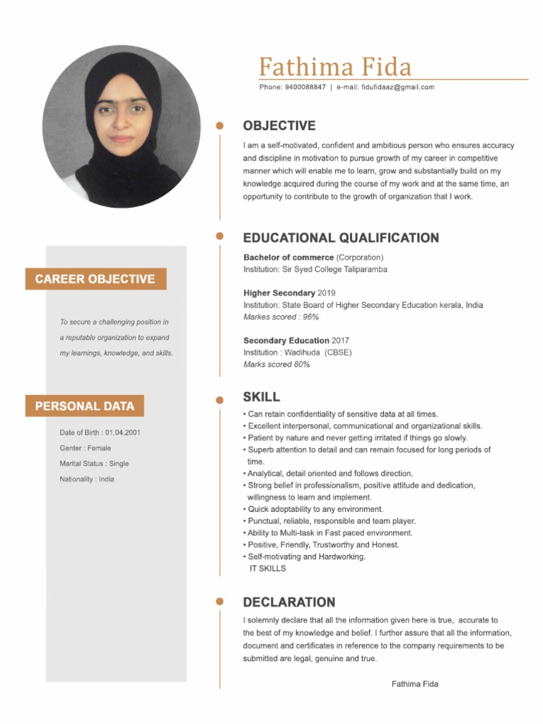 Fathima Fida CV - 2022 | PDF
