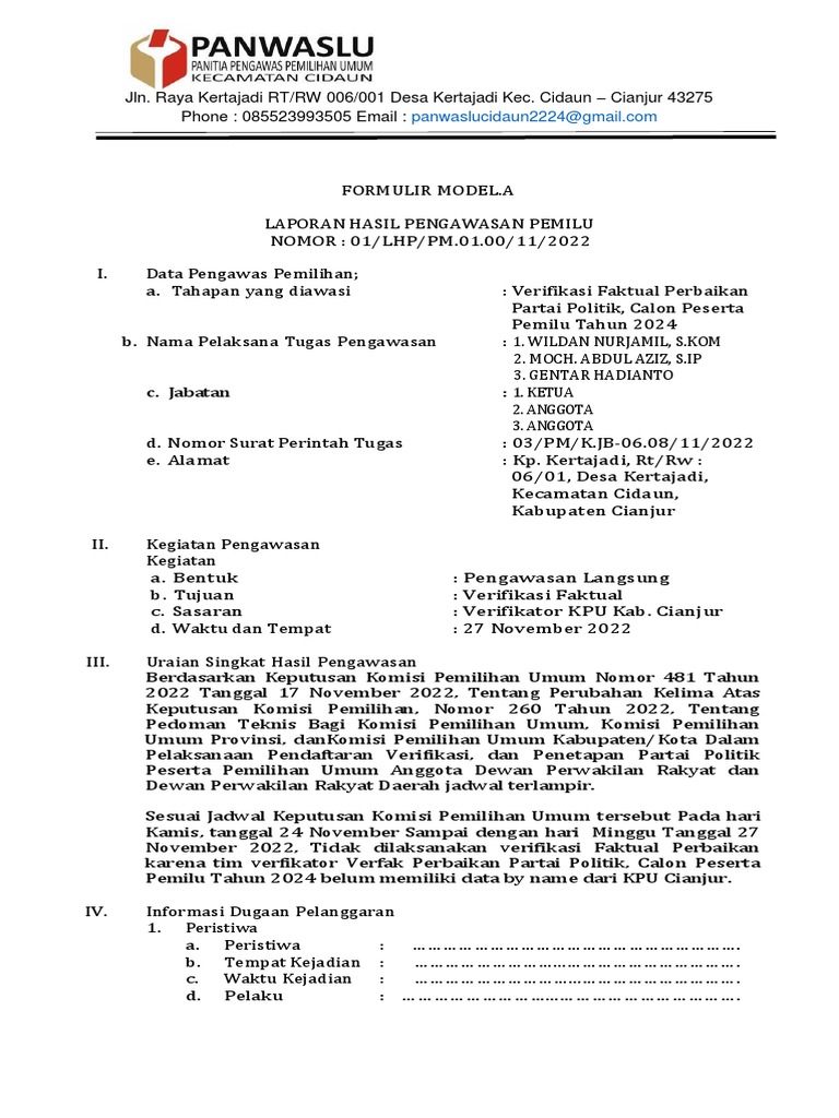 Formulir Model A. TGL 24-27 November 2022 | PDF