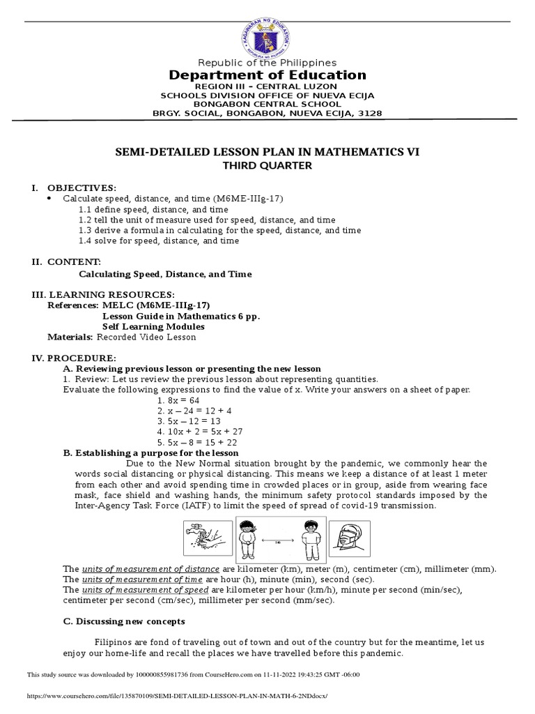 Speed, Distance, and Time Lesson Plan | PDF | Speed | Distance