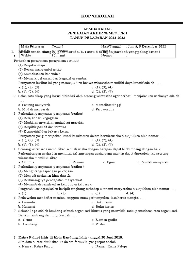 Soal PAS Kelas 6 Tema 5 | PDF